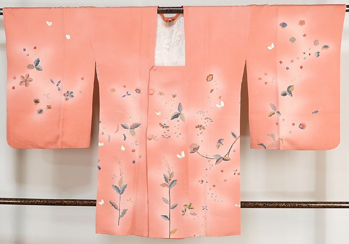 Yahoo!オークション - Z47 正絹 道行コート 花と蝶 身丈86cm 店じま...