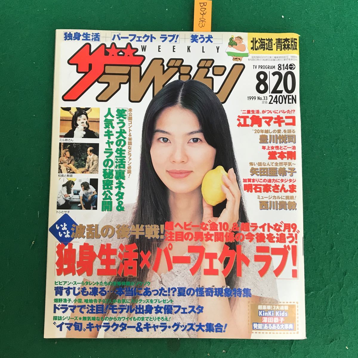 B03 063 ザ テレビジョン 北海道 青森 版 1999年 江角マキコ 豊川悦司 堂本剛 矢田亜希子 明石家さんま 西川貴教ザ・テレビジョン|売買されたオークション情報、yahooの
