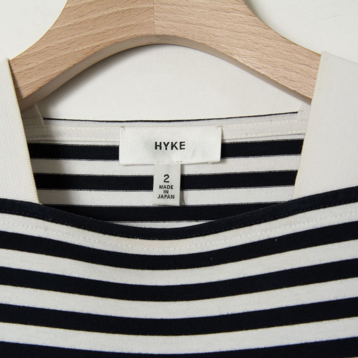メール便 HYKE ハイク 肩リブ切替ボーダTシャツ 半袖カットソー トップス 綿100％ ベーシック カジュアル マリン 黒×白 2 日本製｜代購幫