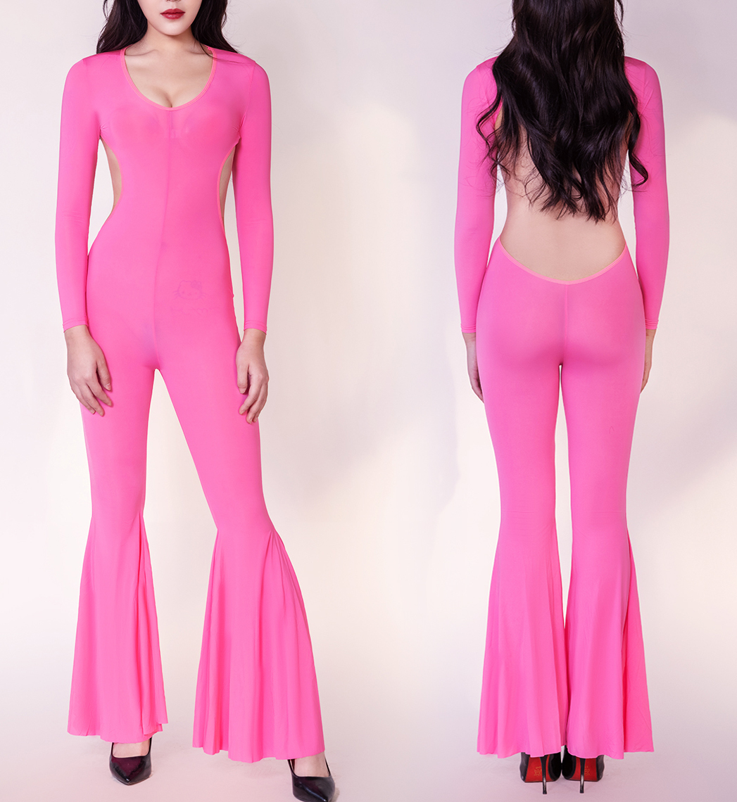 Yahoo!オークション - 送料210円 6143ピンク セクシー光沢 タイト 背中...