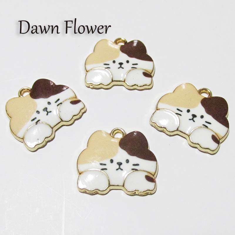 Yahoo!オークション - 【D-0704】5pcs ネコ 18×17mm ブラウン チャー...