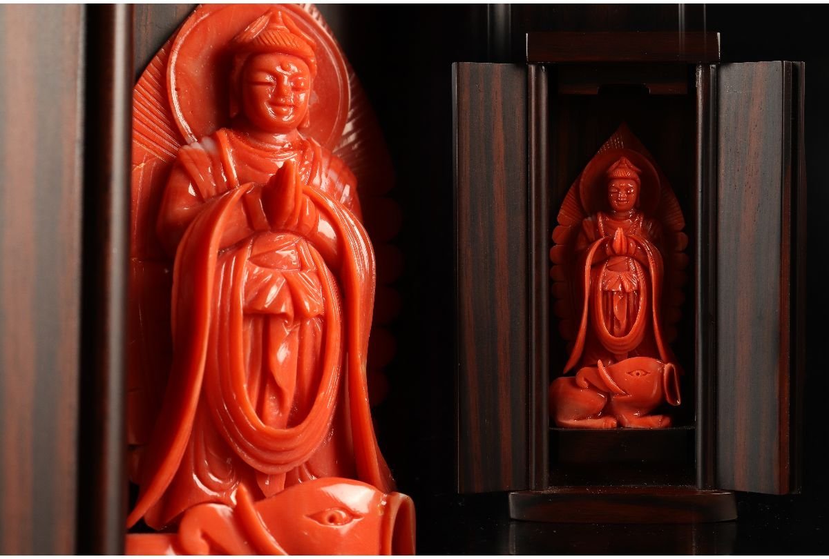 Yahoo!オークション - [URA]仏教美術/天然珊瑚彫刻普賢菩薩立像/約147g...