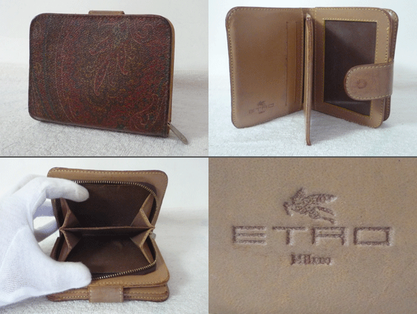 Yahoo!オークション - エトロ ETRO PVC レザー ペイズリー柄 赤茶系 ブ...