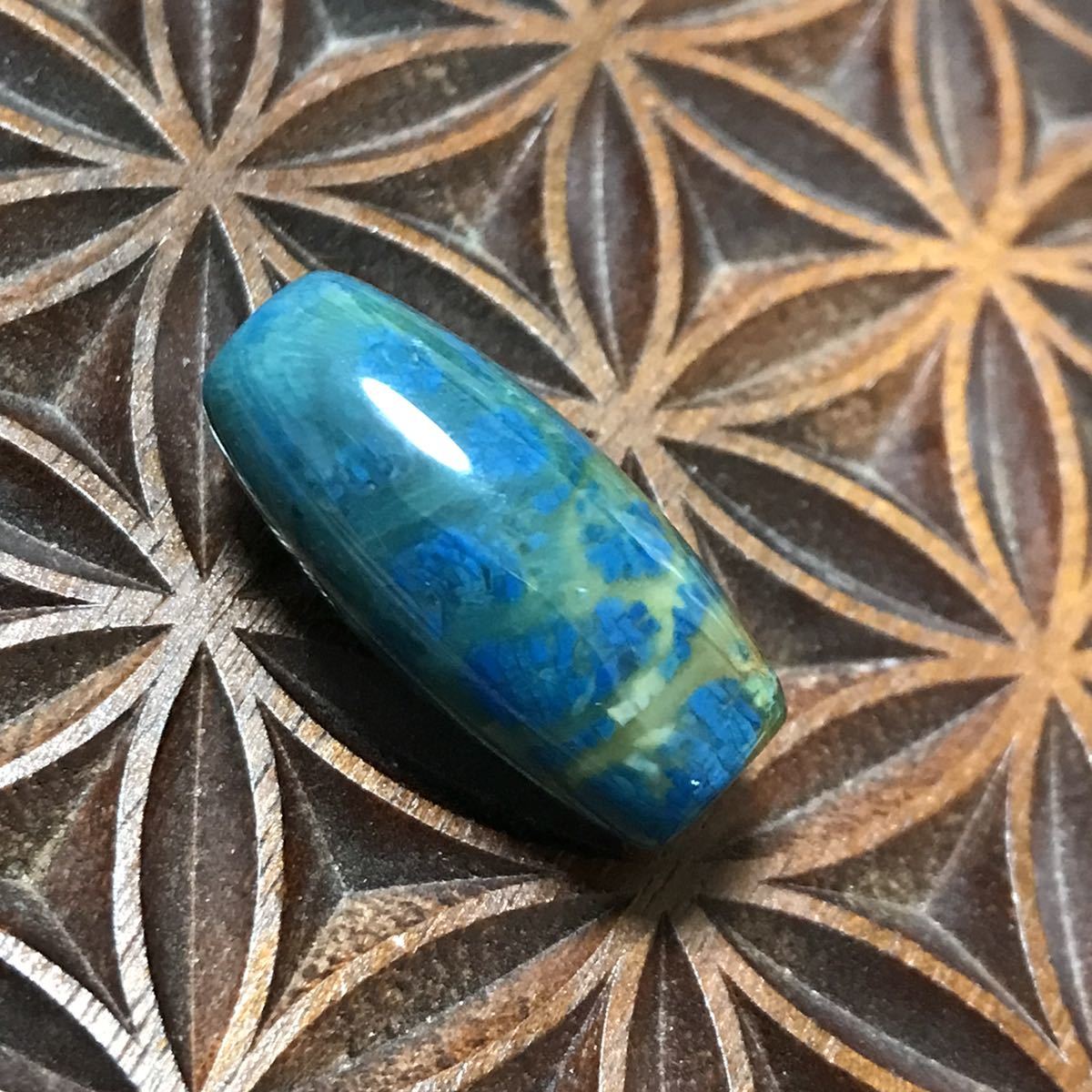 Yahoo!オークション - 開花富貴天珠 エメラルドブルー NO36 フォシルコ...