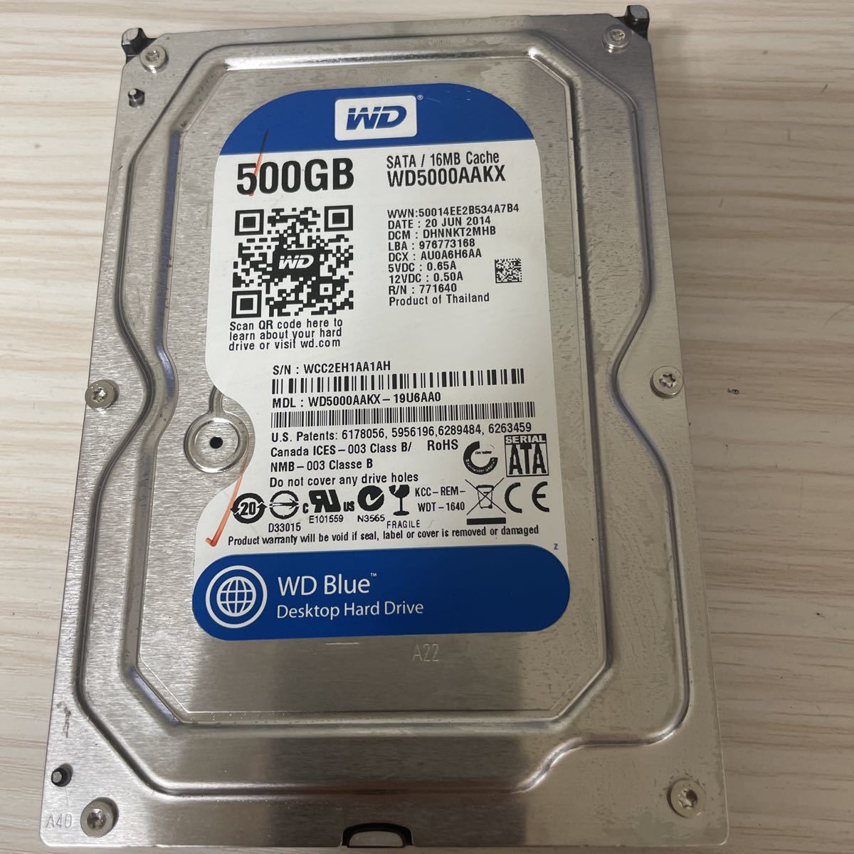 Yahoo!オークション - D558 (動作保証/使用1236時間)SATA WD5000AAKX-1...