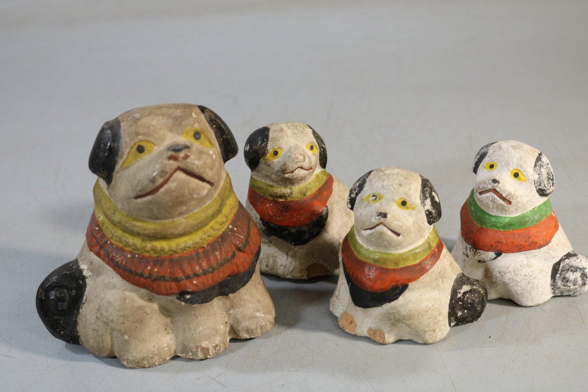 Yahoo!オークション - E995 土人形4点/庄内土人形/駒犬/雛人形/日本人...