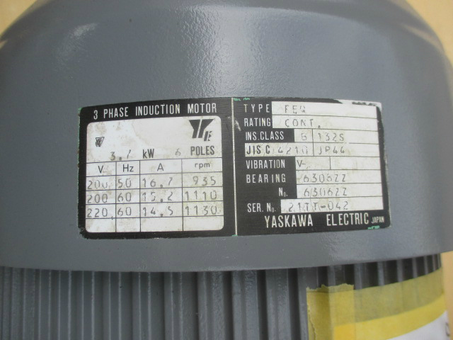 Yahoo!オークション - (237) 安川 モーター 3.7kw×6P シャフト 38パイ ...