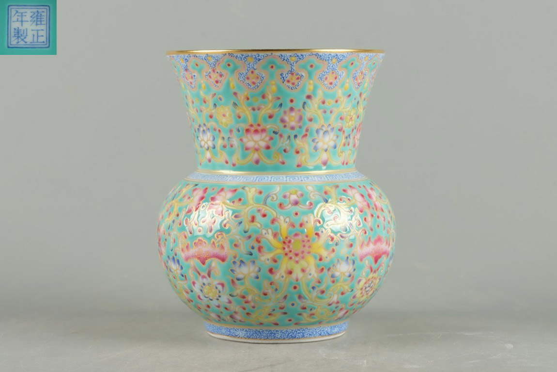 Yahoo!オークション - B267清雍正 景泰藍緑地描金纏枝蓮紋渣斗