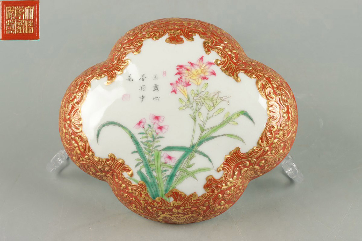 Yahoo!オークション - B269清乾隆 礬紅描金彫刻開光花卉果合