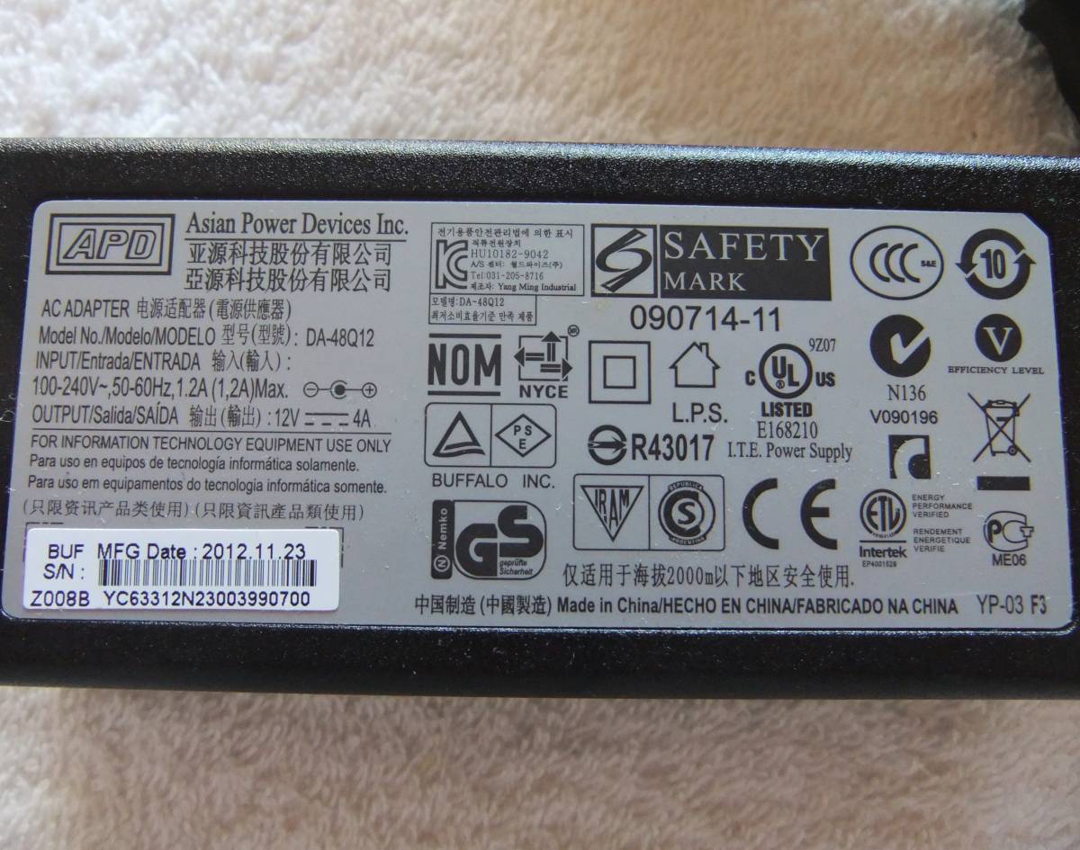 Yahoo!オークション - APD ACアダプター DA-48Q12 DC12V 4A センターピ...