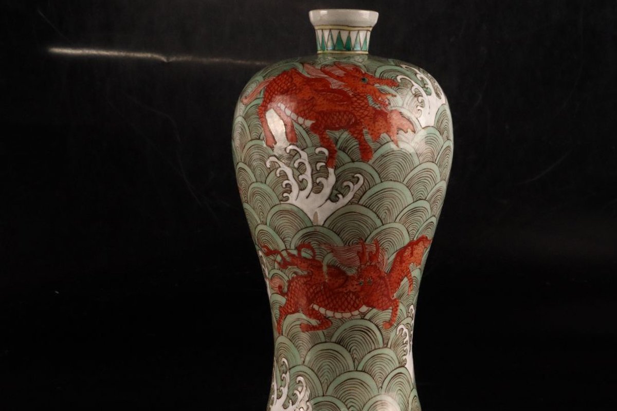 Yahoo!オークション - [URA]中国美術/龍波紋花瓶/H32cm/11-10-58(検)骨...