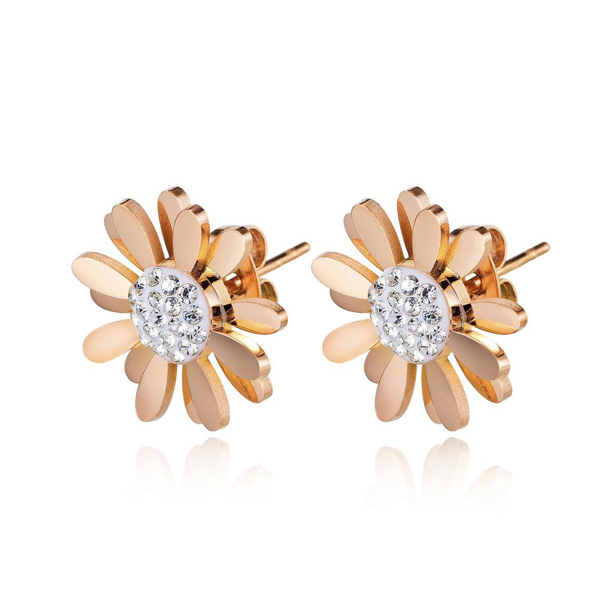 Yahoo!オークション - CZダイヤひまわりピアス 18KGP ピンクゴールド ...