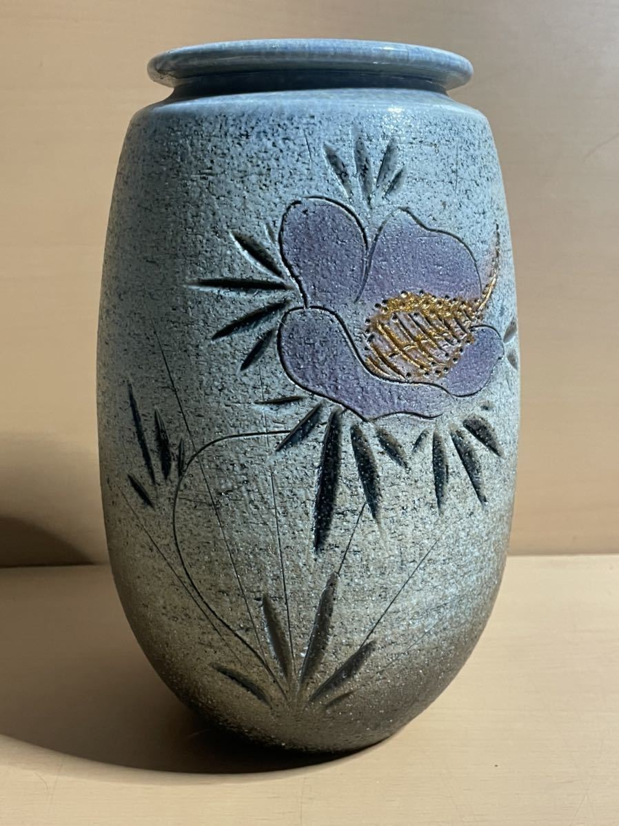 Yahoo!オークション - O705.22 花瓶 花柄 金彩 花びん 陶器 幅約15cm高...