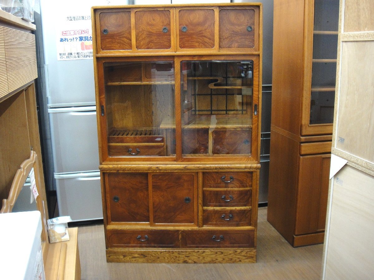 Yahoo!オークション - 4A454T 美品 欅 ケヤキ 水屋 茶箪笥 サイドボー...