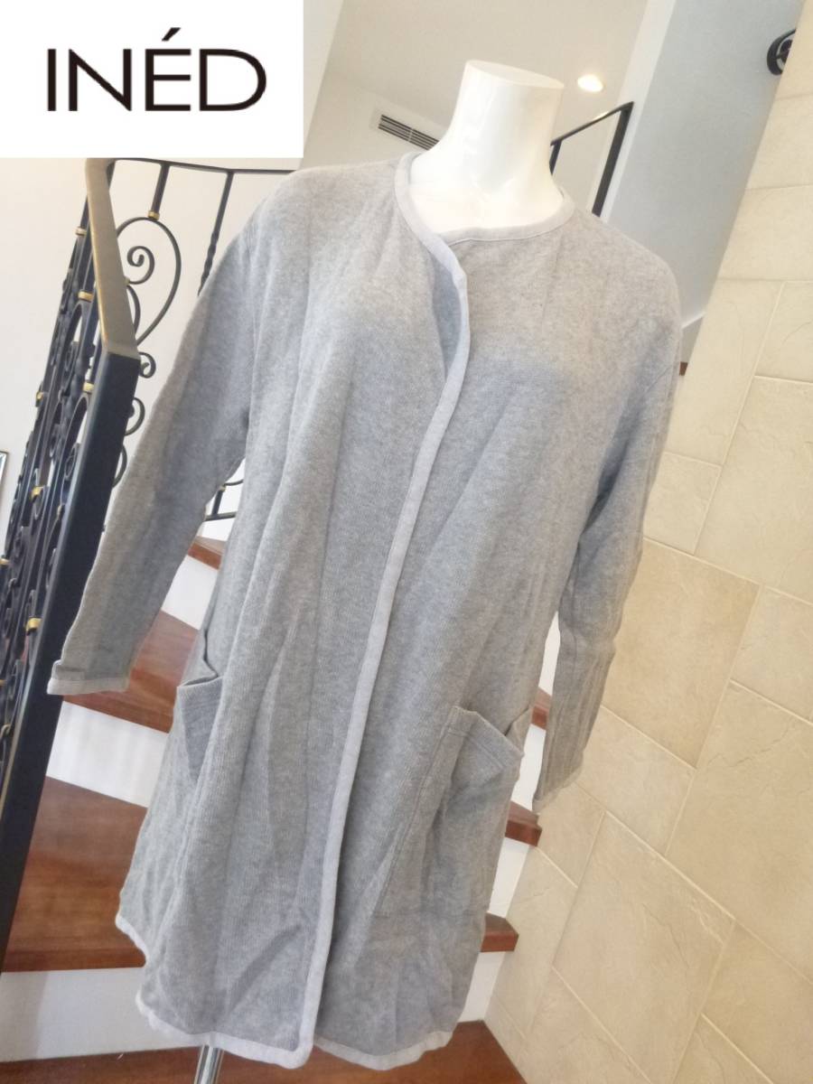 Yahoo!オークション - INED（イネド） グレー ロングカーディガン 7 S...