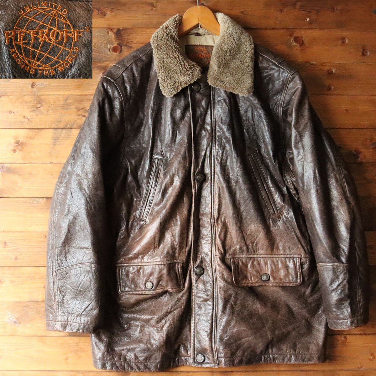 Yahoo!オークション - N6/s10.12-3 PETROFF ペトロフ 本革 レザーフラ...