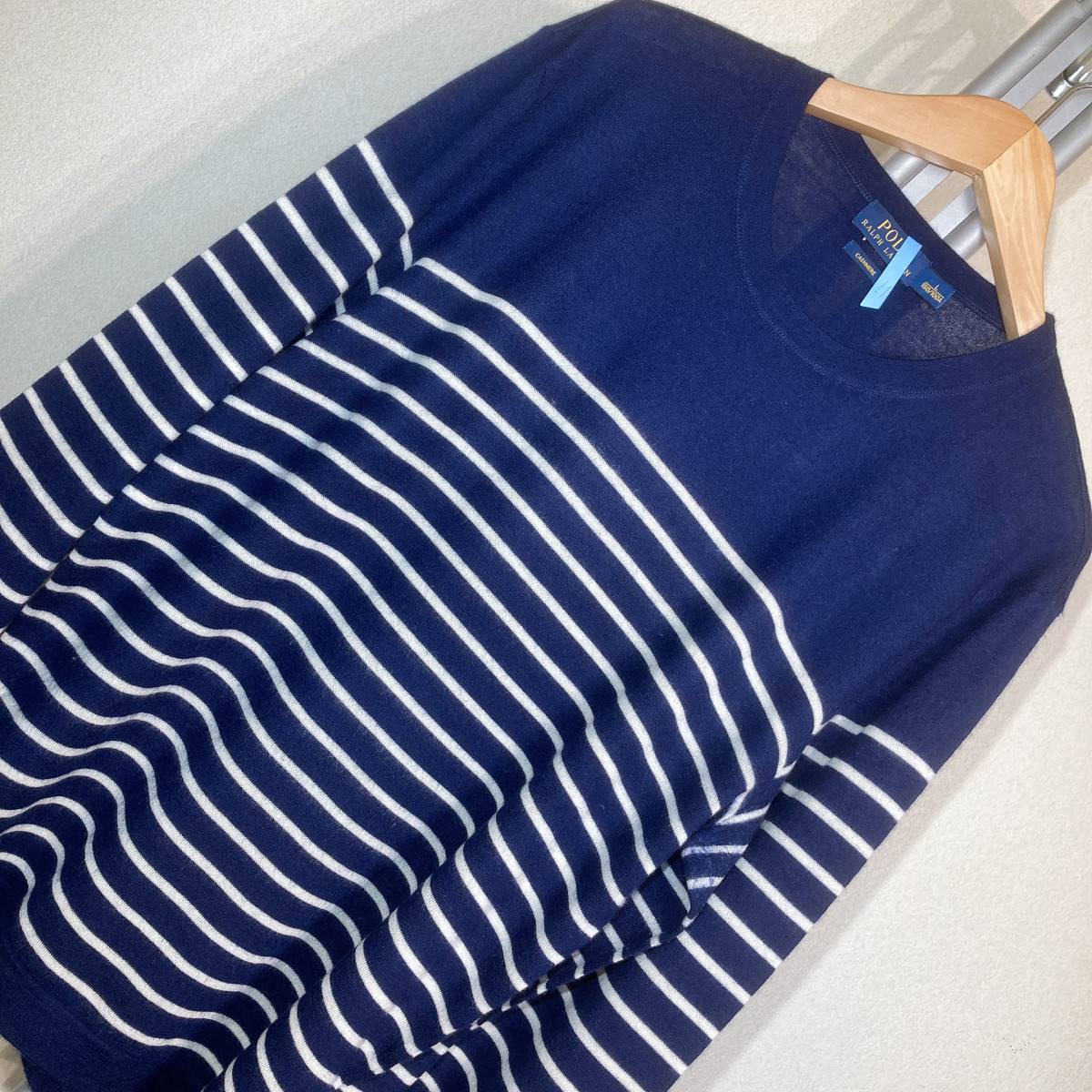 Yahoo!オークション - W033 ラルフローレン カシミヤ100%/紺白ボーダー...