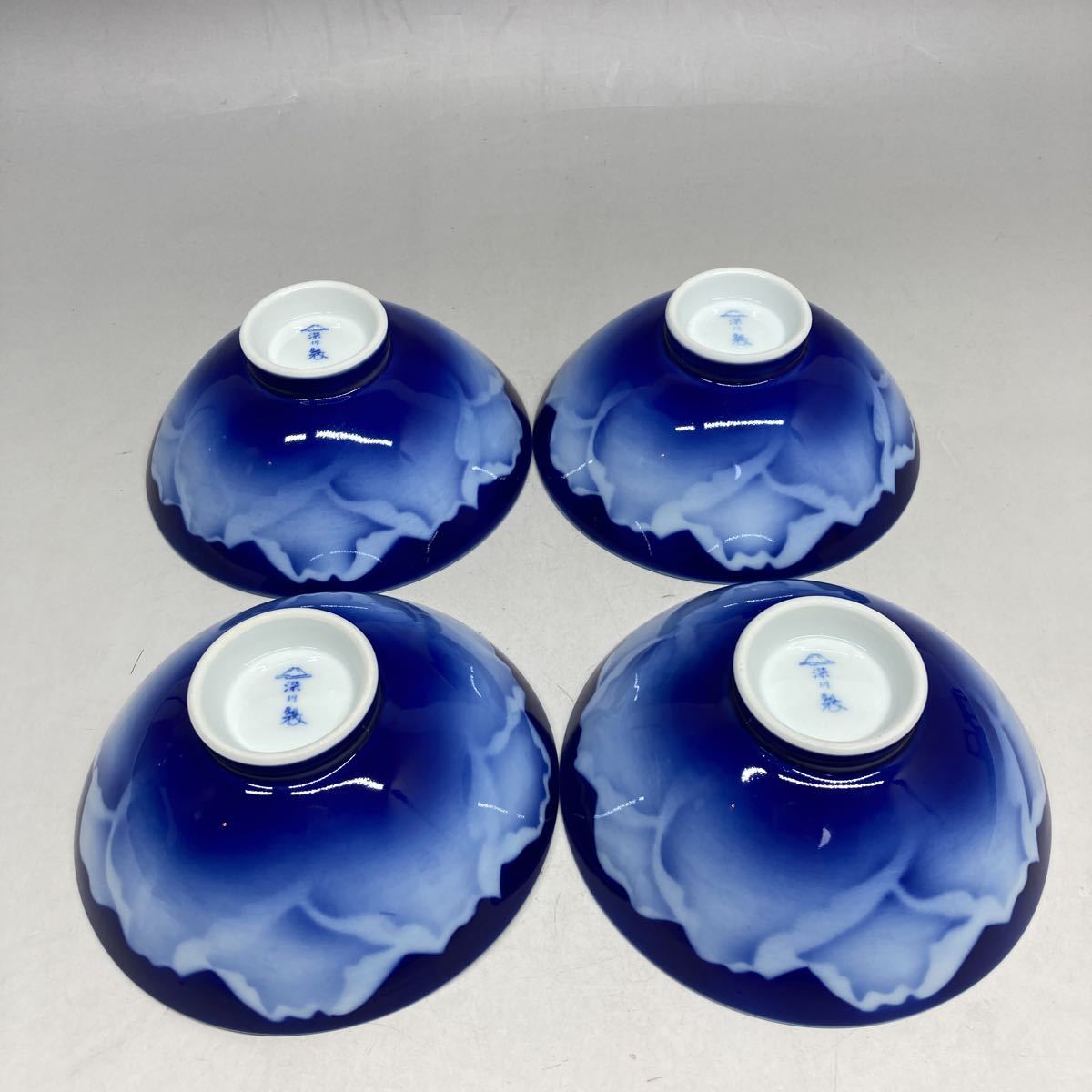 Yahoo!オークション - B973 深川製磁 茶碗 瑠璃牡丹 平茶碗 四客