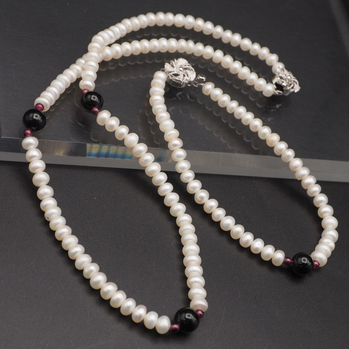 Yahoo!オークション - Q53 淡水真珠 オニキス SILVER刻印 ネックレス ...