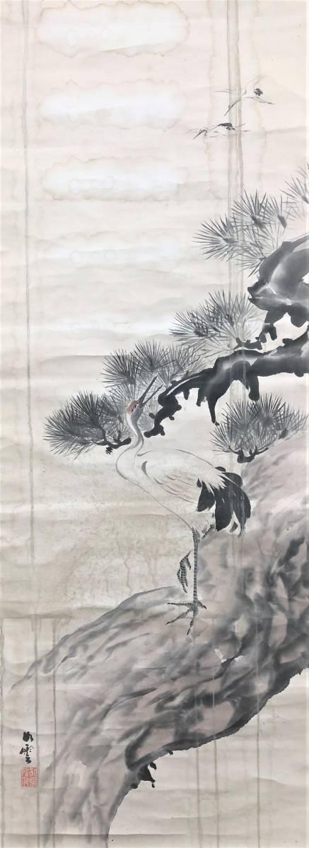 Yahoo!オークション - S82『模写』如雲【松上鶴】花鳥画 水墨画 日本書...