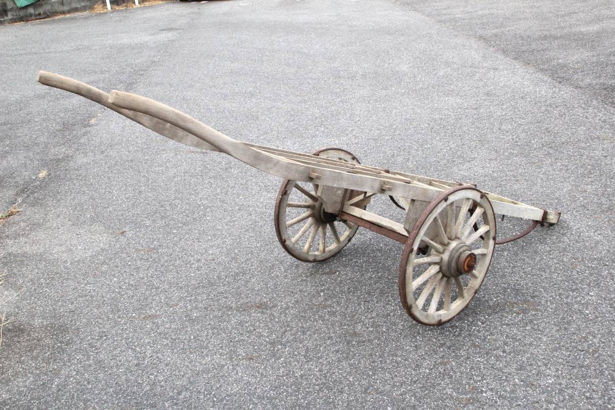 Yahoo!オークション - 【動作OK】 大八車 木製荷車 全長約218cm 古民具...