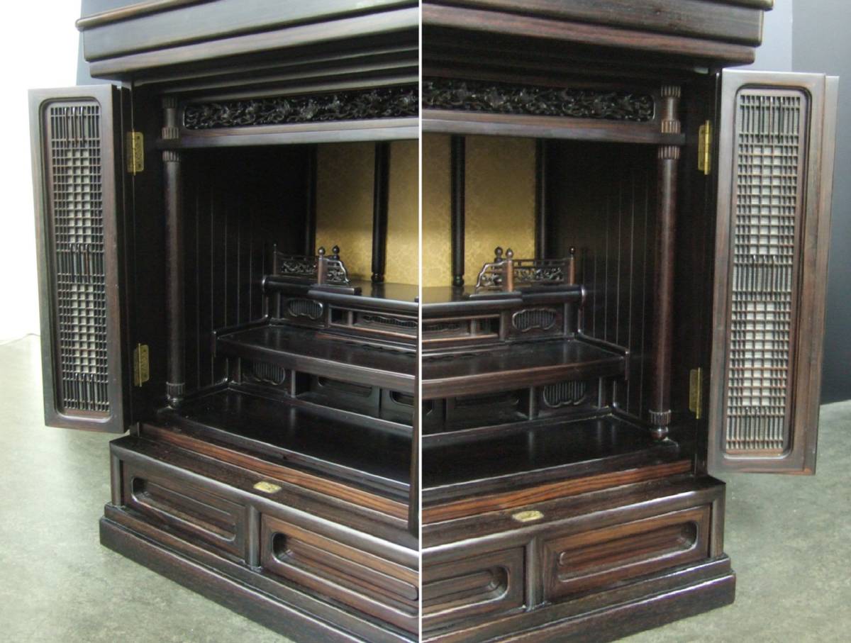 Yahoo!オークション - 【小型仏壇】黒檀仏壇・障子付上置仏壇・秋桜17...