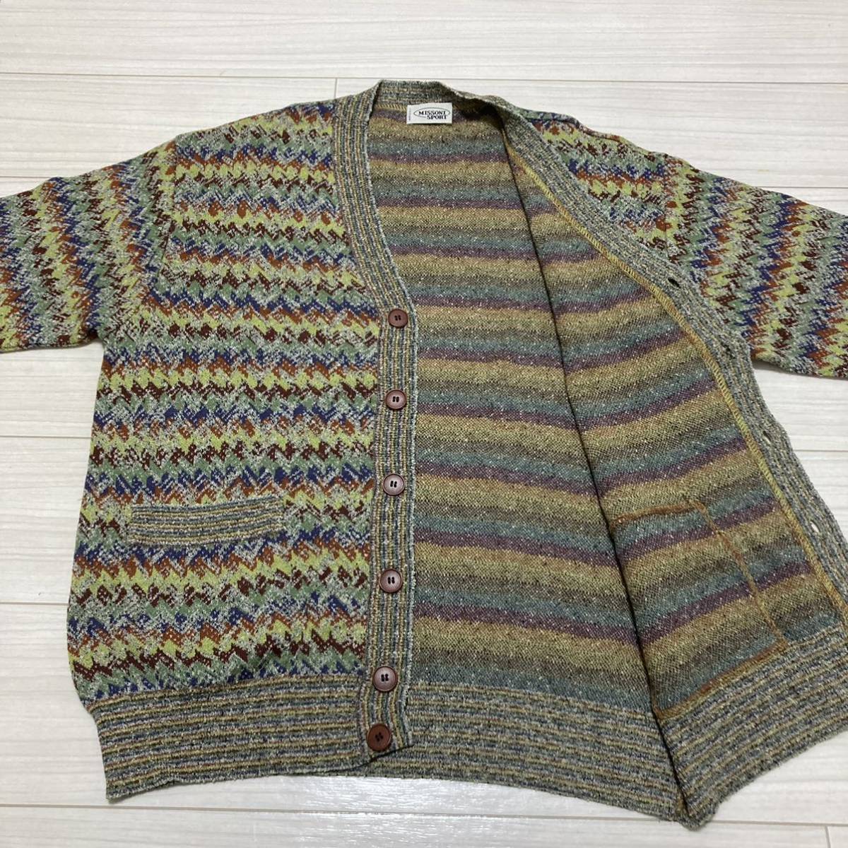 80s Vintage MISSONI ミッソーニ 幾何学模様ニットカーディガン 80s Vintage MISSONI ミッソーニ 幾何学模様ニットカーディガン