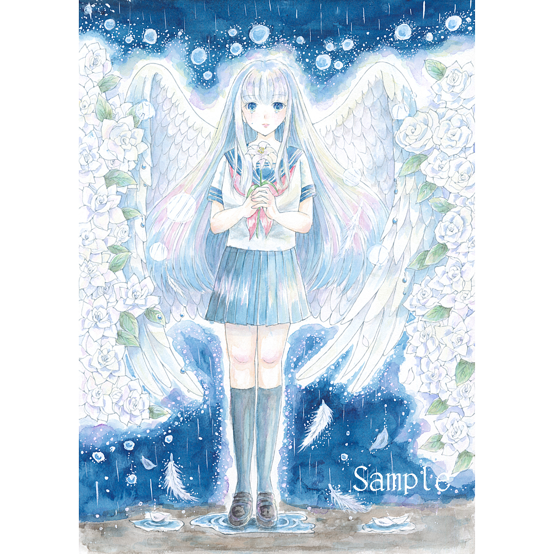 Yahoo オークション オリジナル手描きイラスト「祈り」透明水彩 F4サ