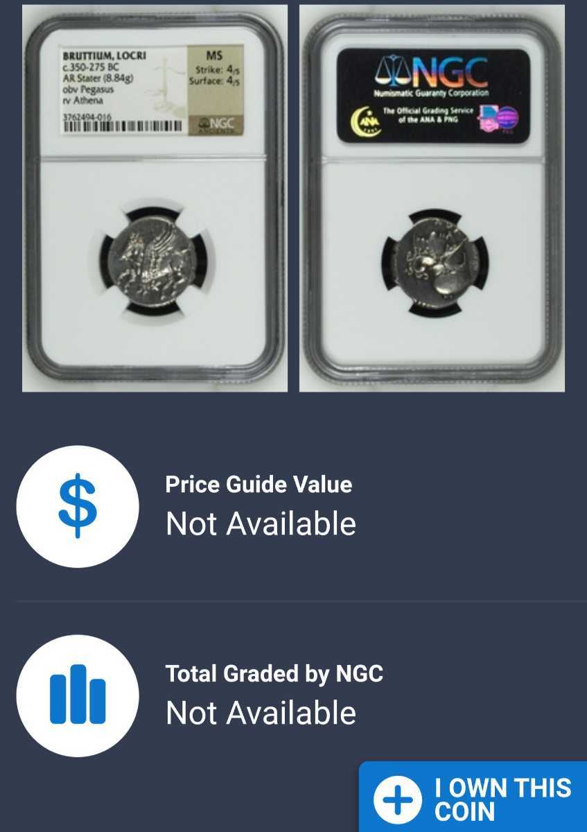 【樂淘letao】日本代購代標第一品牌－【MS4/5 4/5】ペガサス アテナ イタリア ブルティウム ロクリエピゼフィリ 古代コイン AR ステーター 銀貨 NGC 人気 高鑑定 アンティーク