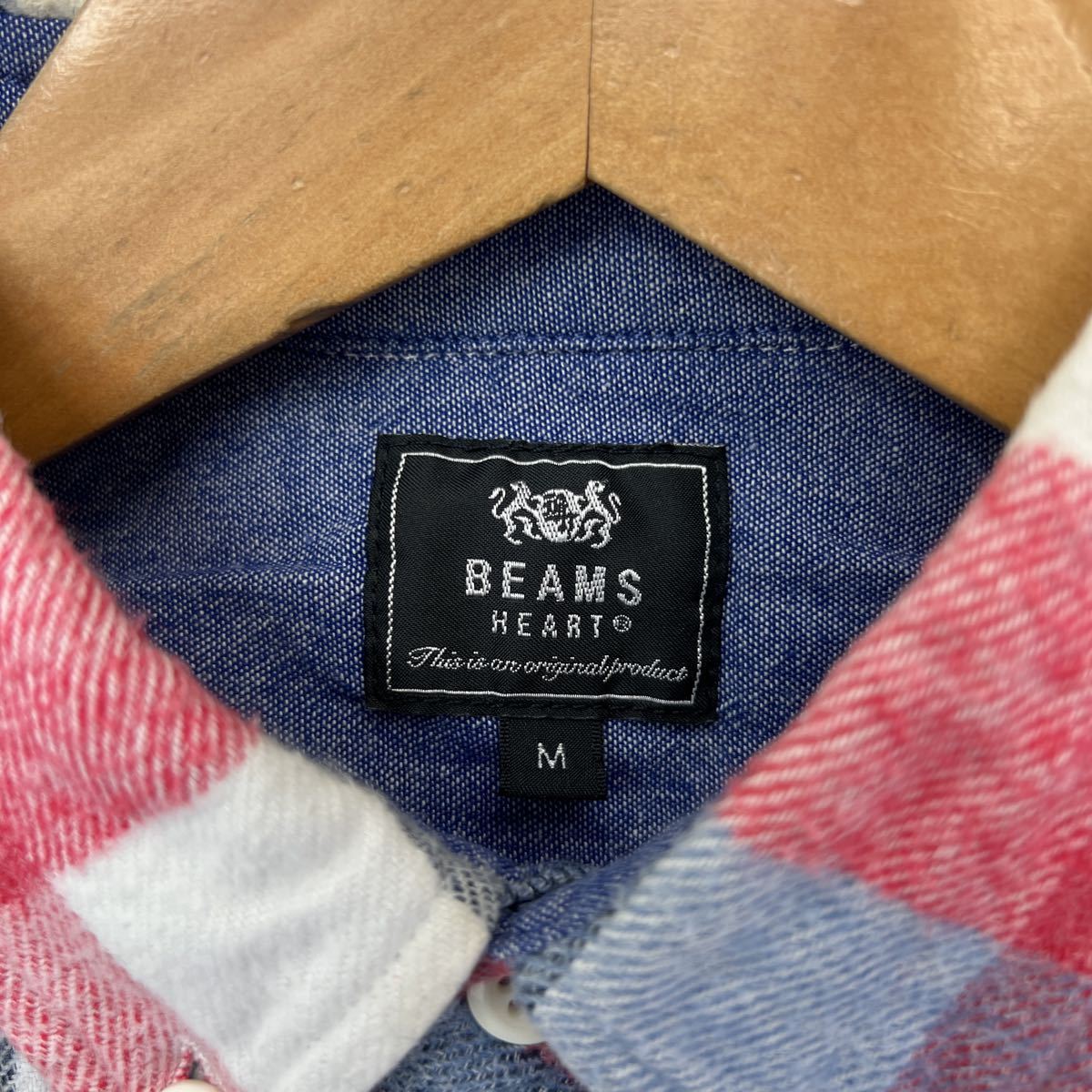 ビームスハート ☆ BEAMS HEART 柔らかい素材感♪ ボタンダウン ネルシャツ 長袖 チェック シャツ レッド系 M アメカジ カジュアル S658｜代購幫