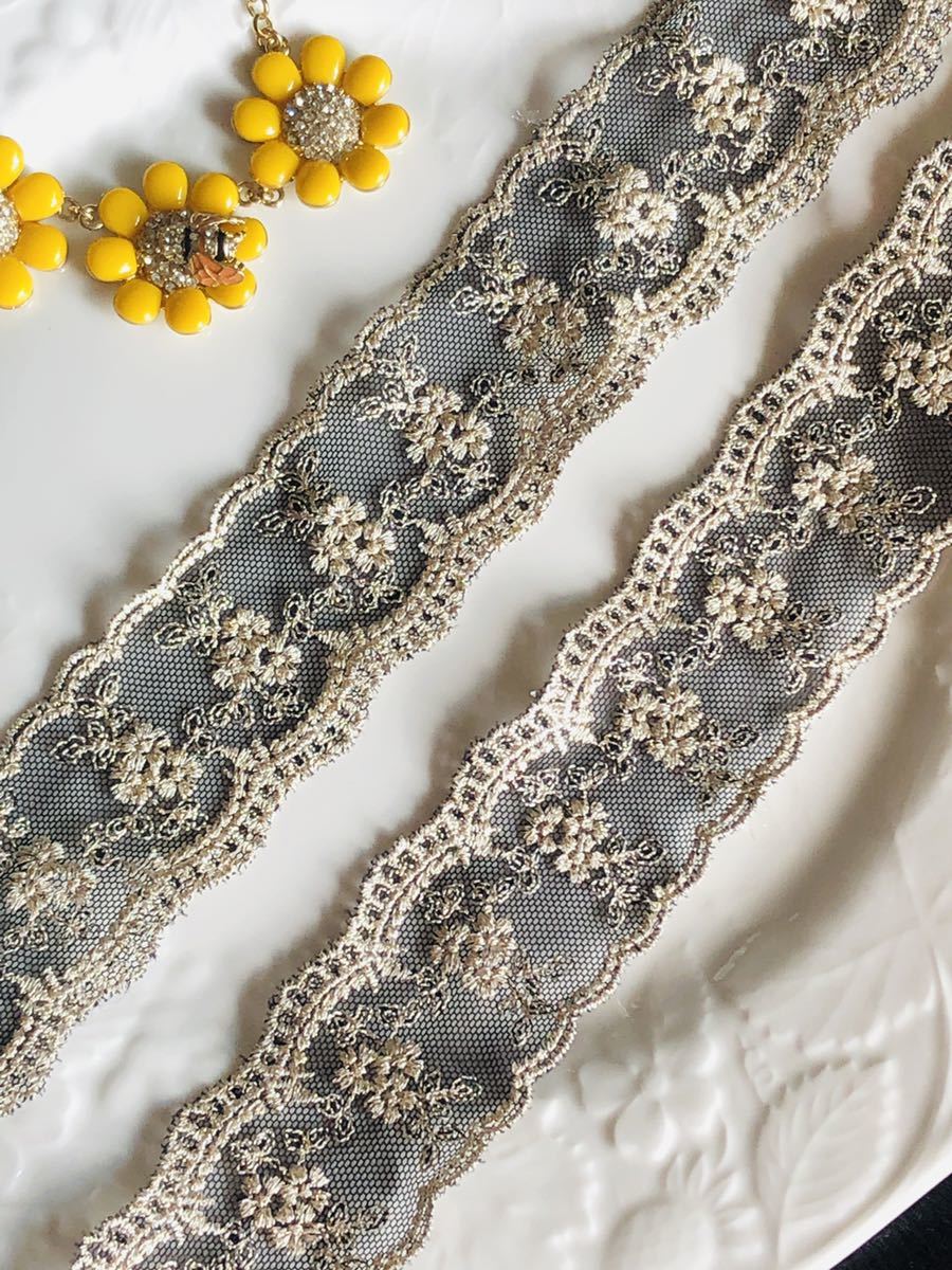 Yahoo!オークション - R1413 ケミカルレース 幅4.1cm 1m ゴールド