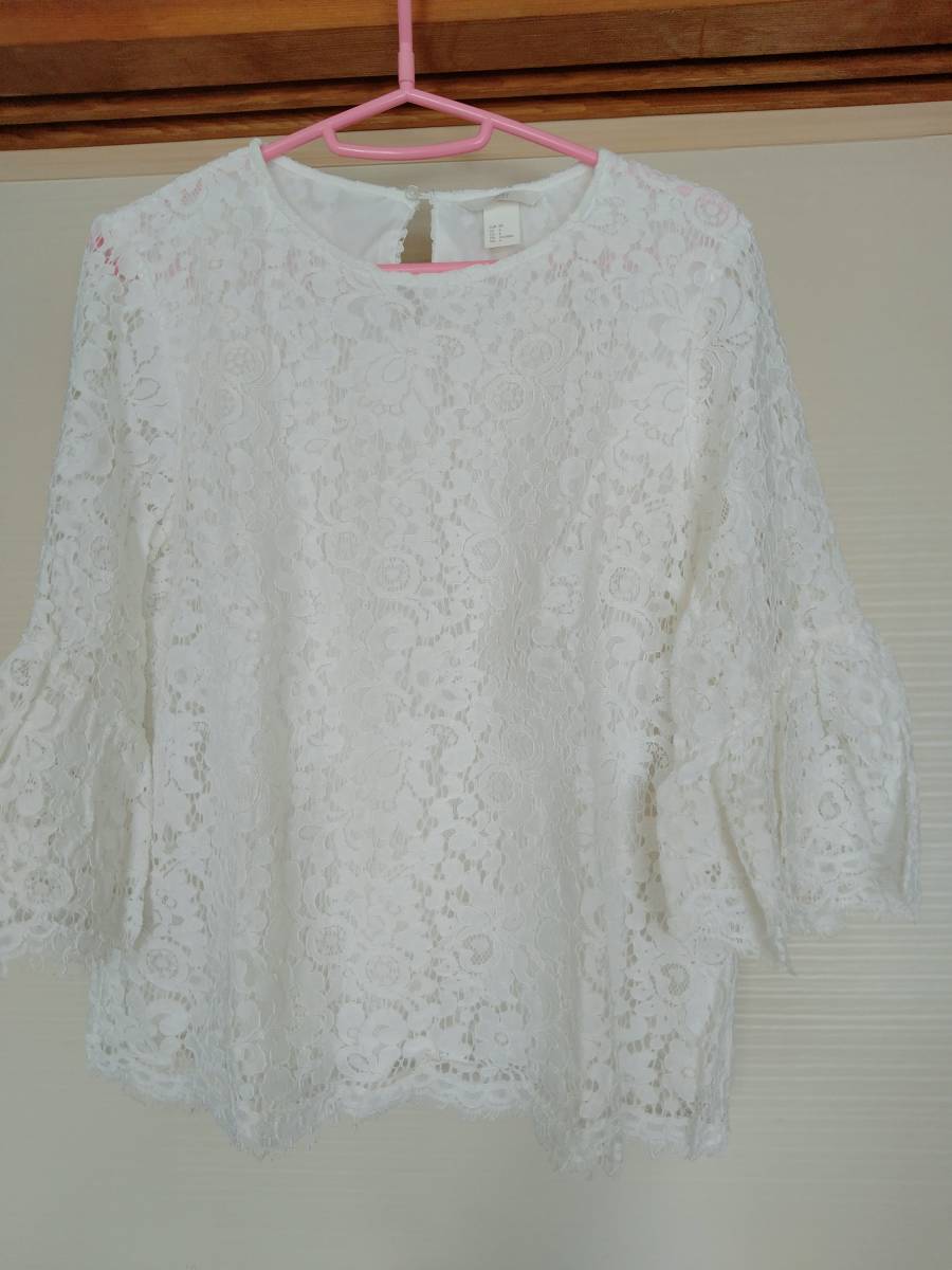 Yahoo!オークション - H＆M 白 ブラウス EUR38 L～LLサイズ パーティー...