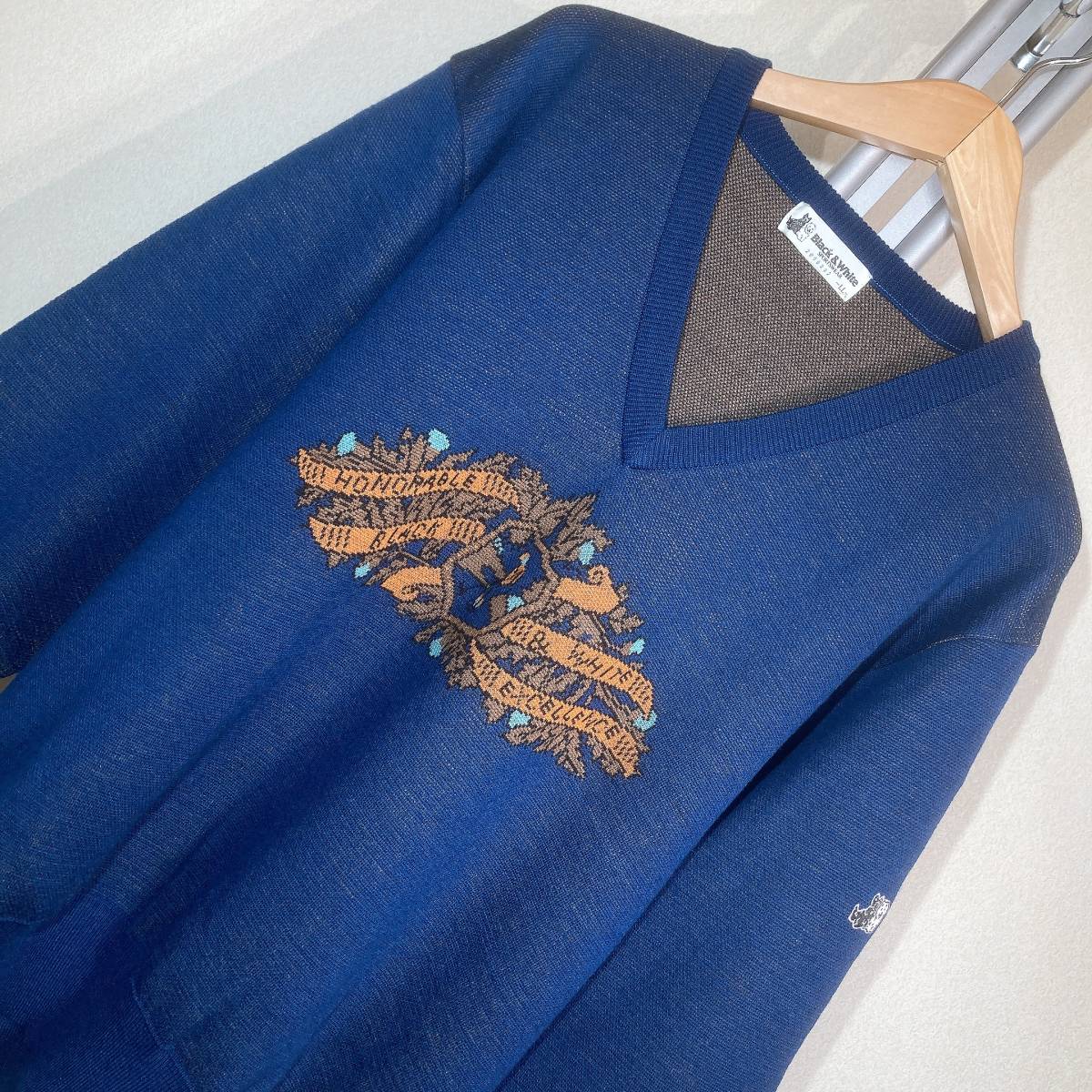 Yahoo!オークション - W078美品 ブラック&ホワイト 青紺/ジャガード柄 ...