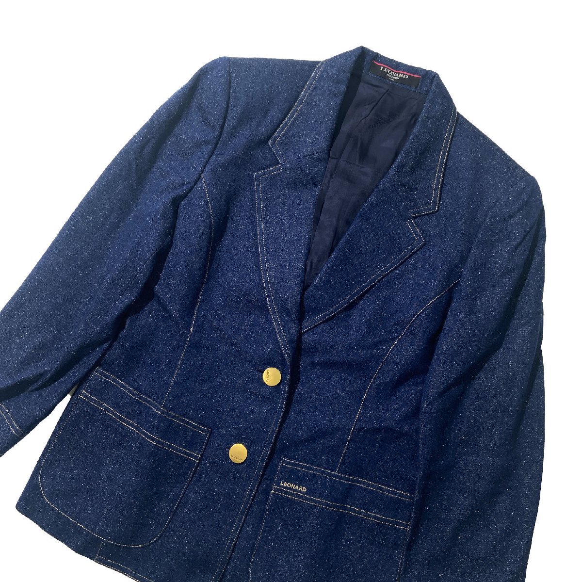 Yahoo!オークション - シルク100% LEONARD レオナール デニム風 金ボ...