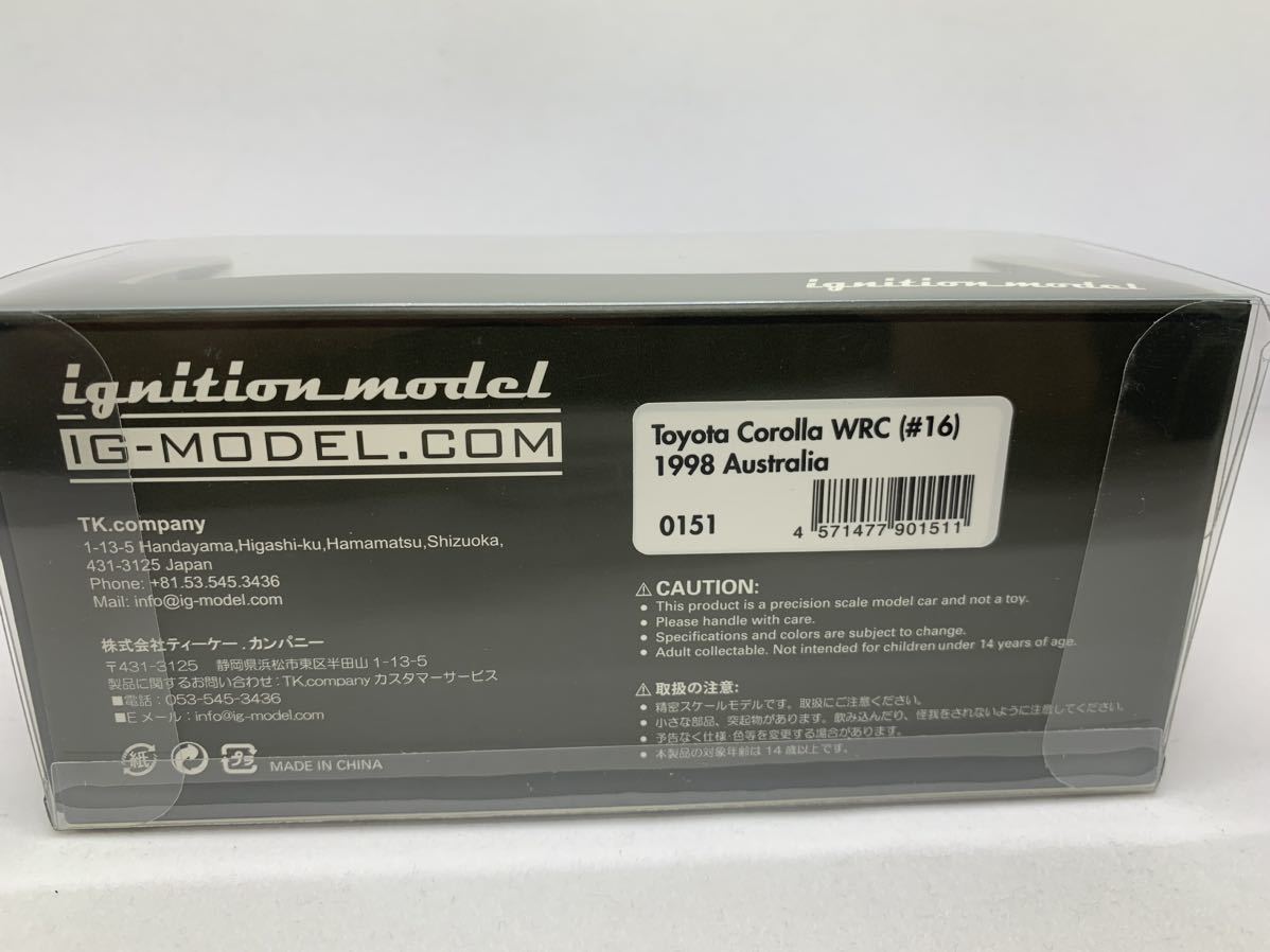 [絶版品] IG0151 1/43 Toyota Corolla WRC (#16) 1998 Australia ignition model イグニッションモデル hpi WRC ...