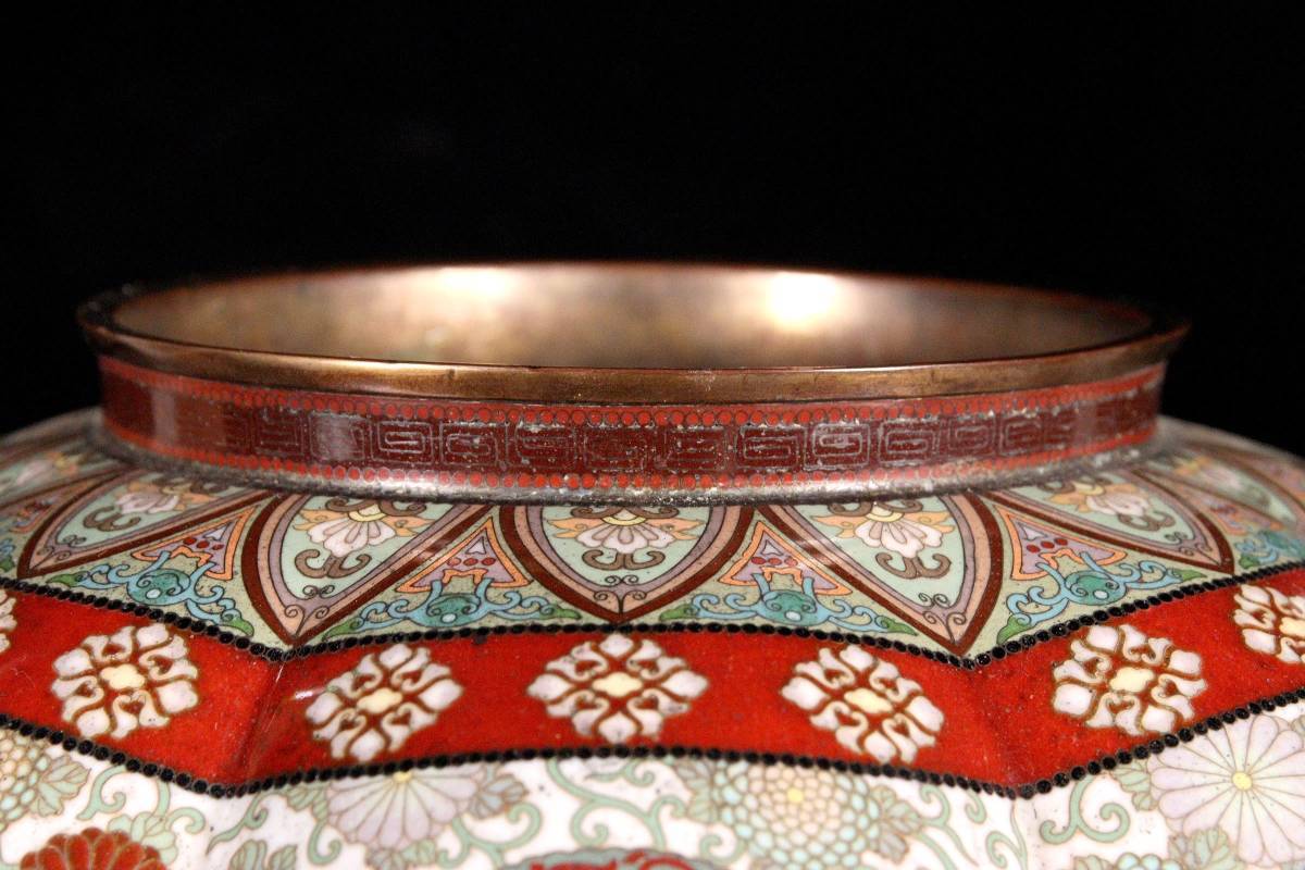 Yahoo!オークション - 楾 明治時代 銅製 鳳凰龍草花図七宝花瓶 39cm 3...