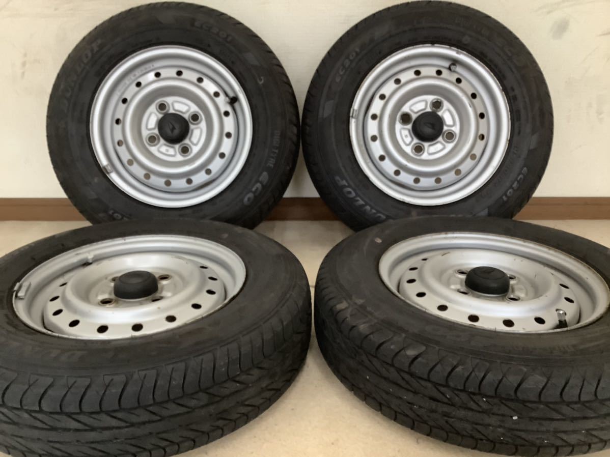 ダイハツ純正スチールホイール 12インチ 4.0J 4穴 PCD100 約+40 DUNLOP EC201 145/80R12 2016年製4本 ハイゼット ハイゼットカーゴ(ラジアルタイヤ ...