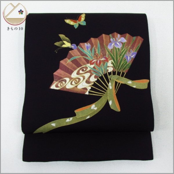 Yahoo!オークション - 着物10 1円 絹 袋帯 【岩井友見 岩井半四郎】扇...