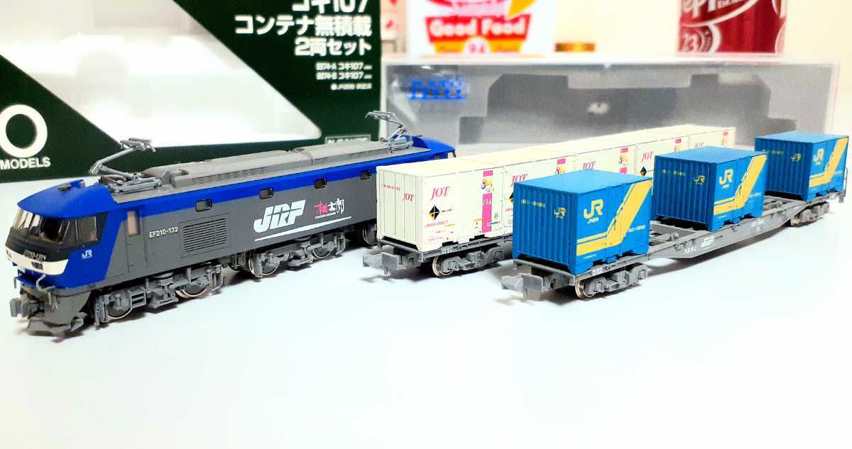 KATO EF210形100番台電気機関車 シングルアームパンタグラフ 3034-4 +コキ107 コンテナ積載2両 JR貨物 新塗装+JOT 合計3両セット 10-1433(電気機関車 ...