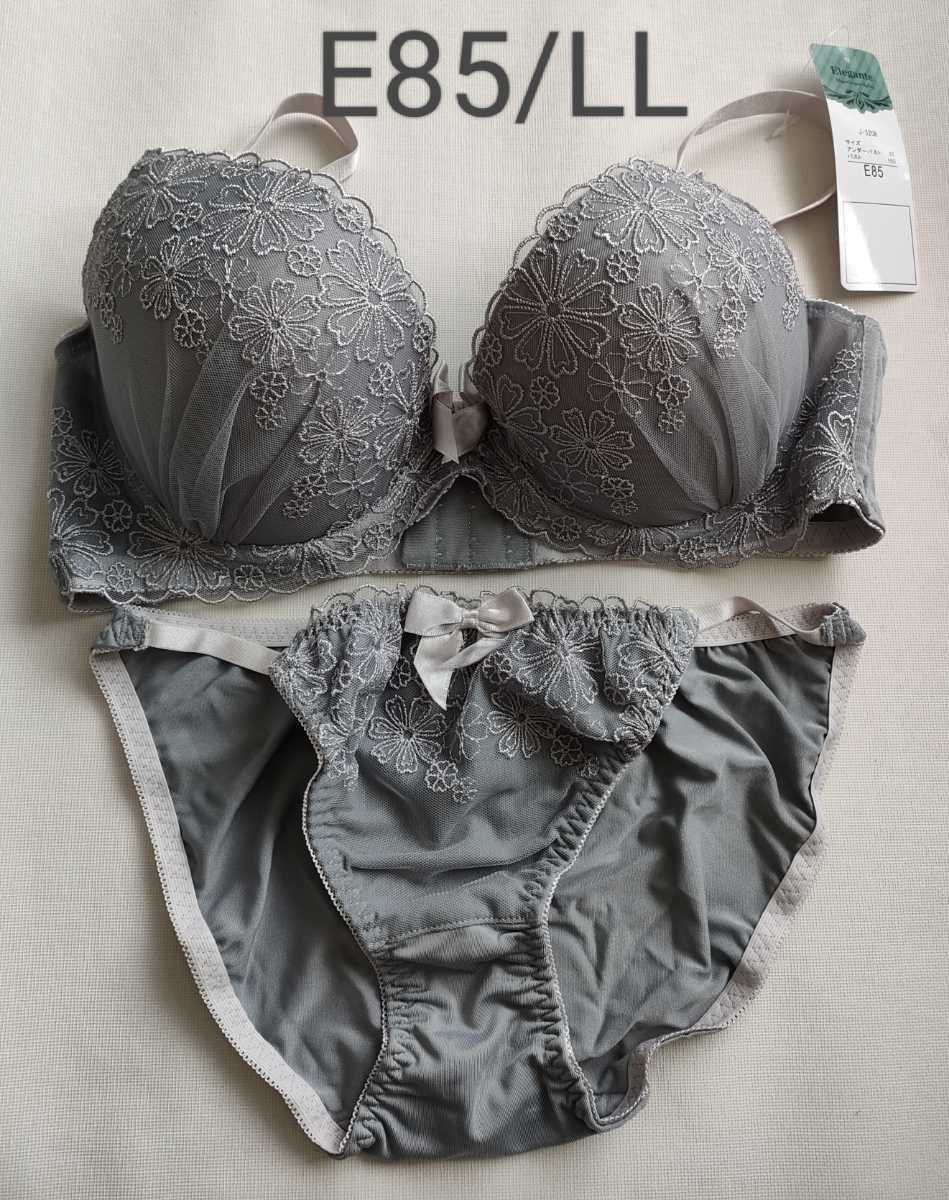 Yahoo!オークション - 【E85/LL】ブラジャーショーツセット フラワー刺...