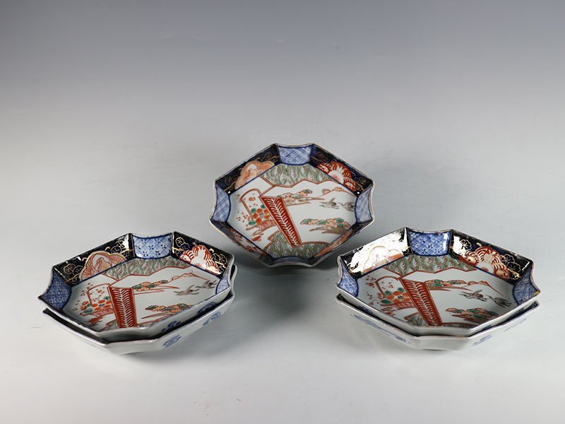 Yahoo!オークション - 【杜】 伊万里 色絵 富士山に鶴図 菱皿 5客 AS55...