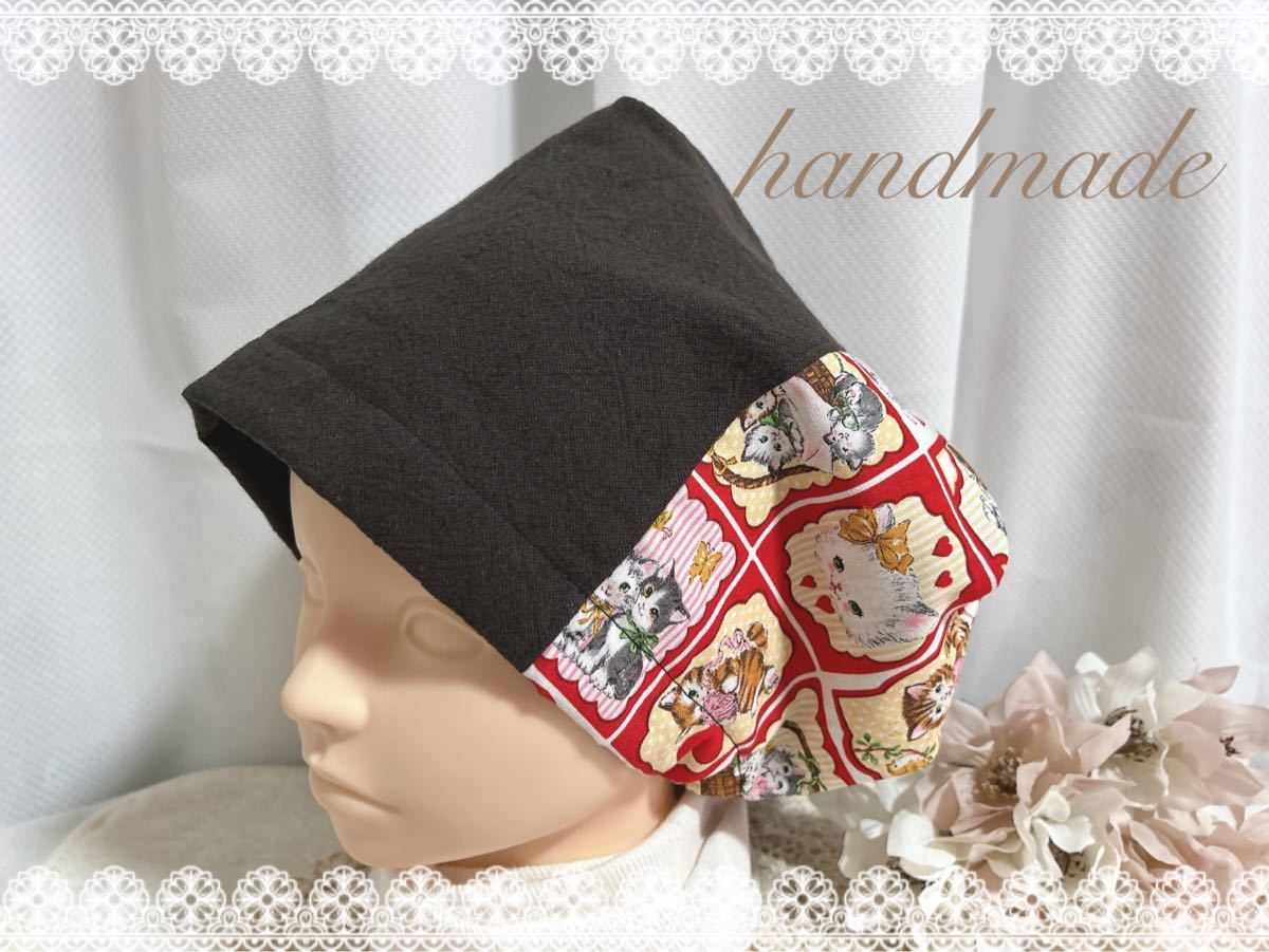 Yahoo!オークション - b339 ハンドメイド 医療用帽子 レトロ猫柄 ケア...