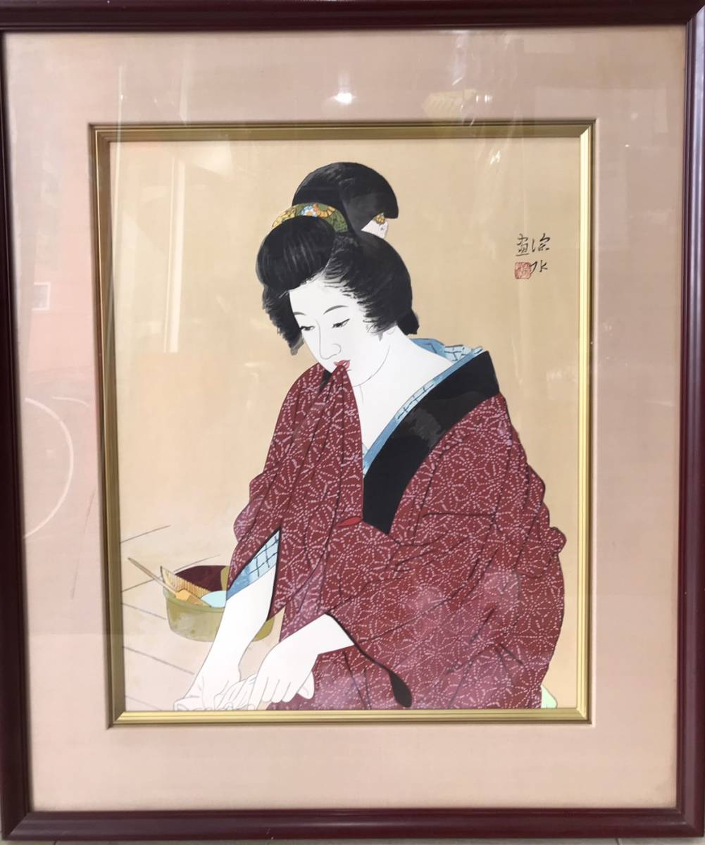 代購代標第一品牌－樂淘letao－ 伊東深水 「湯気」手摺木版画 176/250 モモセ版画 高さ65,5㎝