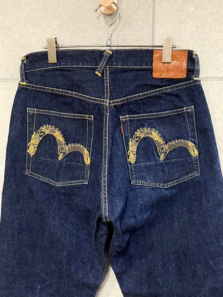 超希少デザイン EVISU エヴィス 龍 ドラゴン刺繍 カモメ NO.2 デニムパンツ ジーンズ 濃紺 34×35 セルビッチ ボタンフライ 新規×(中古)のオークション落札情報