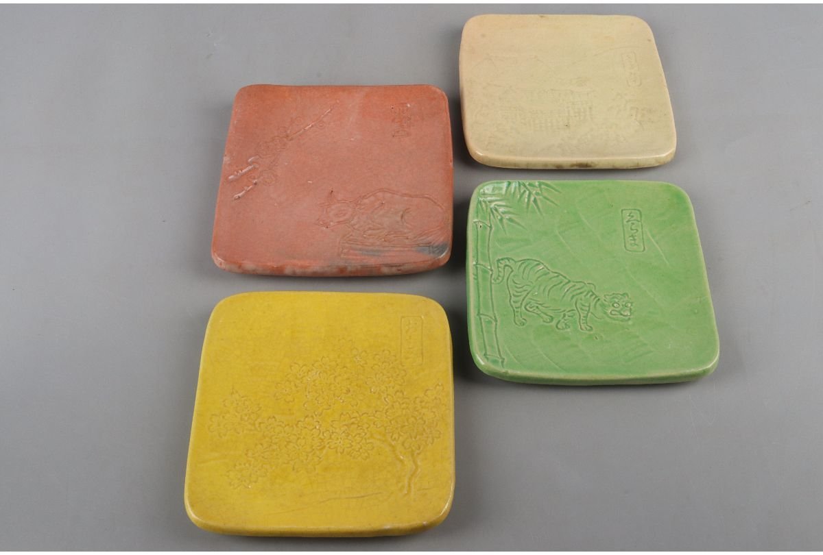 Yahoo!オークション - [URA]和楽 作/風景図絵変四方皿4客/12-01-111(検...