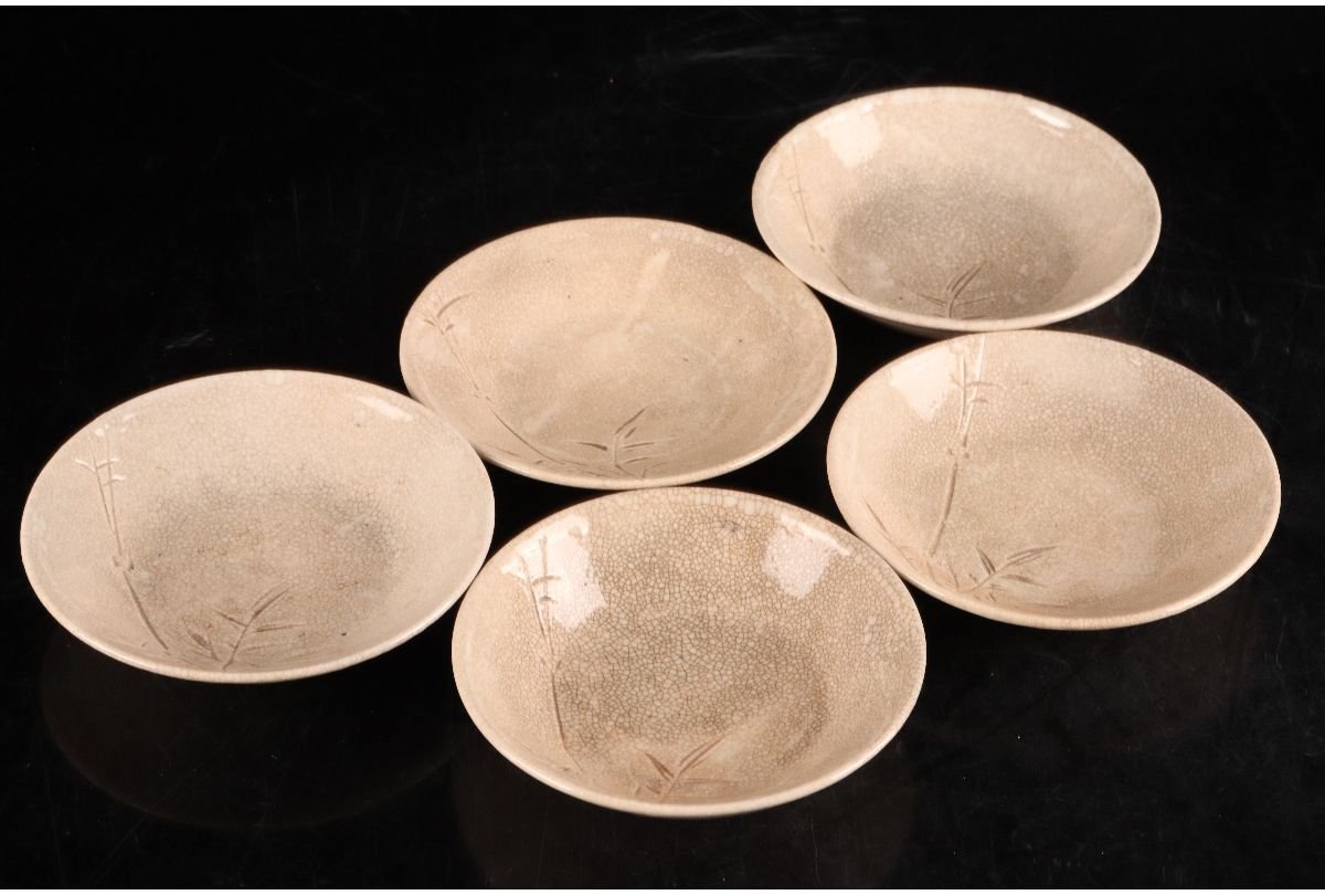 Yahoo!オークション - [URA]古萩焼笹紋皿5客/13/7-s11-64(検)骨董/料亭...