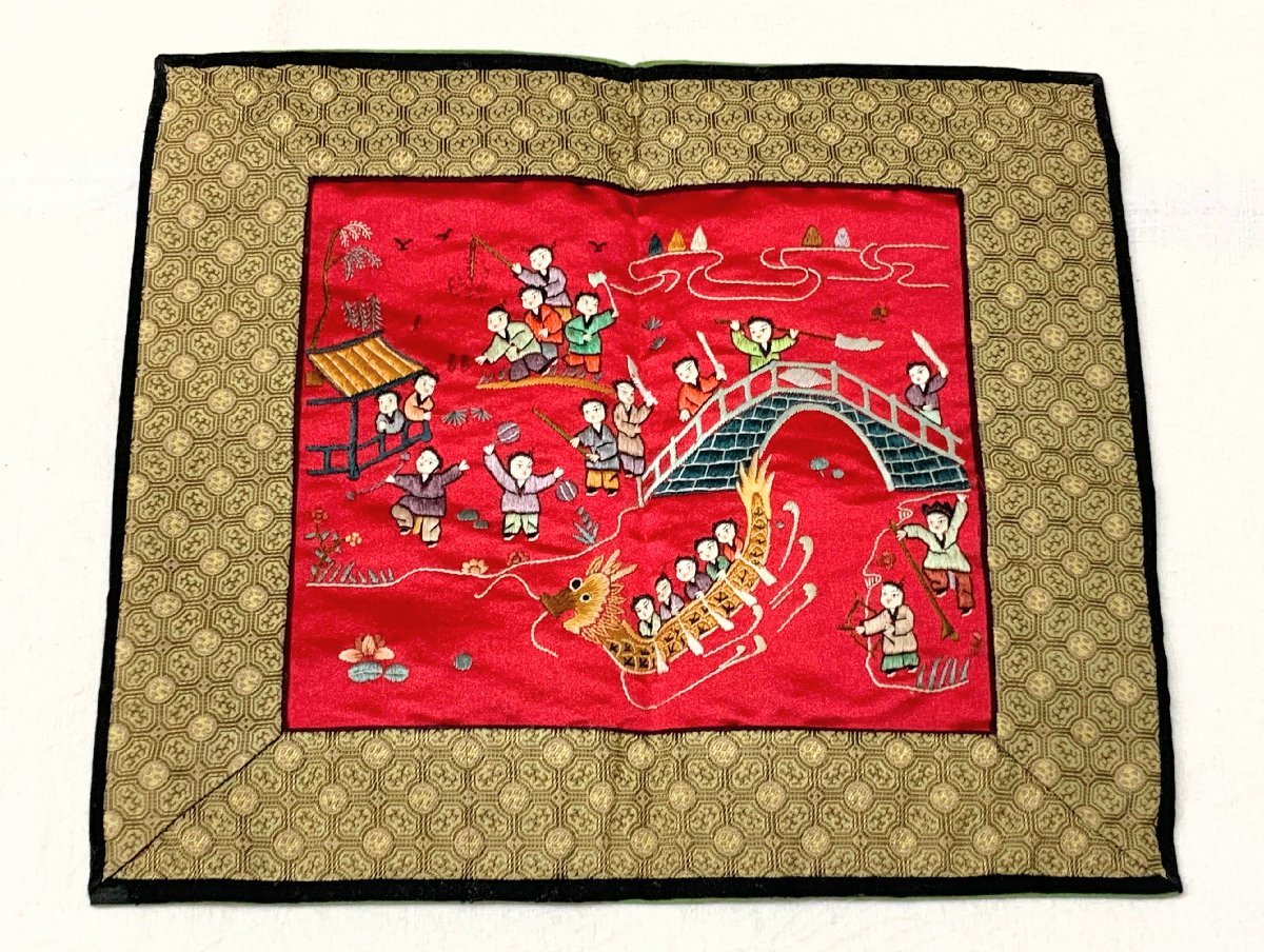 Yahoo!オークション - 11243/中国美術 刺繍 唐子 古裂 布 敷布 検)中国...