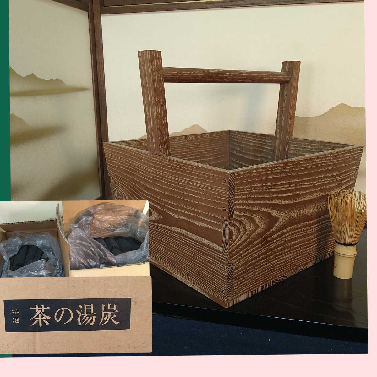 Yahoo!オークション - A396 桑製炭入れ 箱炭斗 手付炭斗 茶道炭付 茶道...