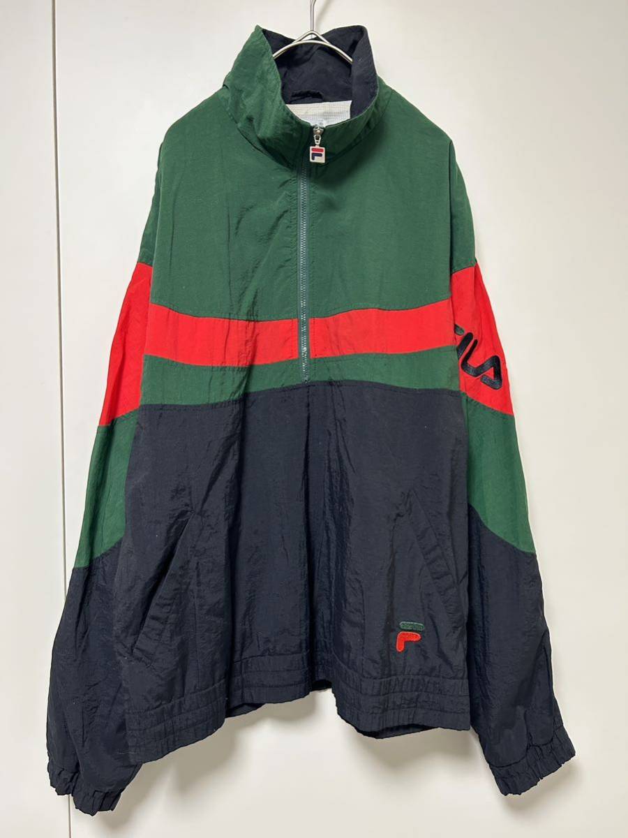 Yahoo!オークション - c504 90s FILA フィラ ハーフジップ ナイロンジ...