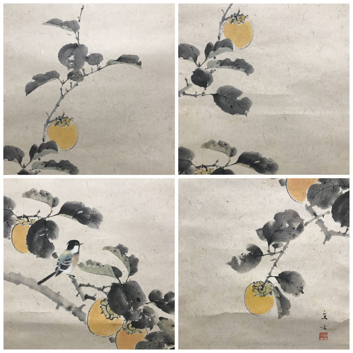 Yahoo!オークション - ut6/45 【掛軸】小林 立堂 作 柿鳥図 軸先 陶器 ...